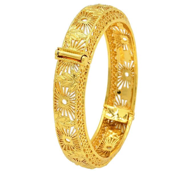 24K Pure Gold Filigree Bangle – Handcrafted Floral Design – Luxe Slim USA